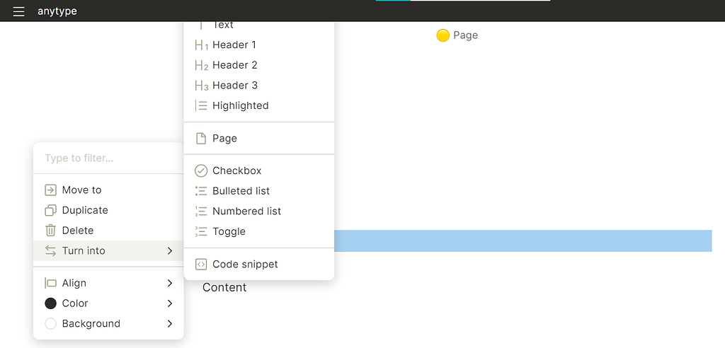"Turn into" menu isn't displayed completely - Bug Cemetary - Anytype Community